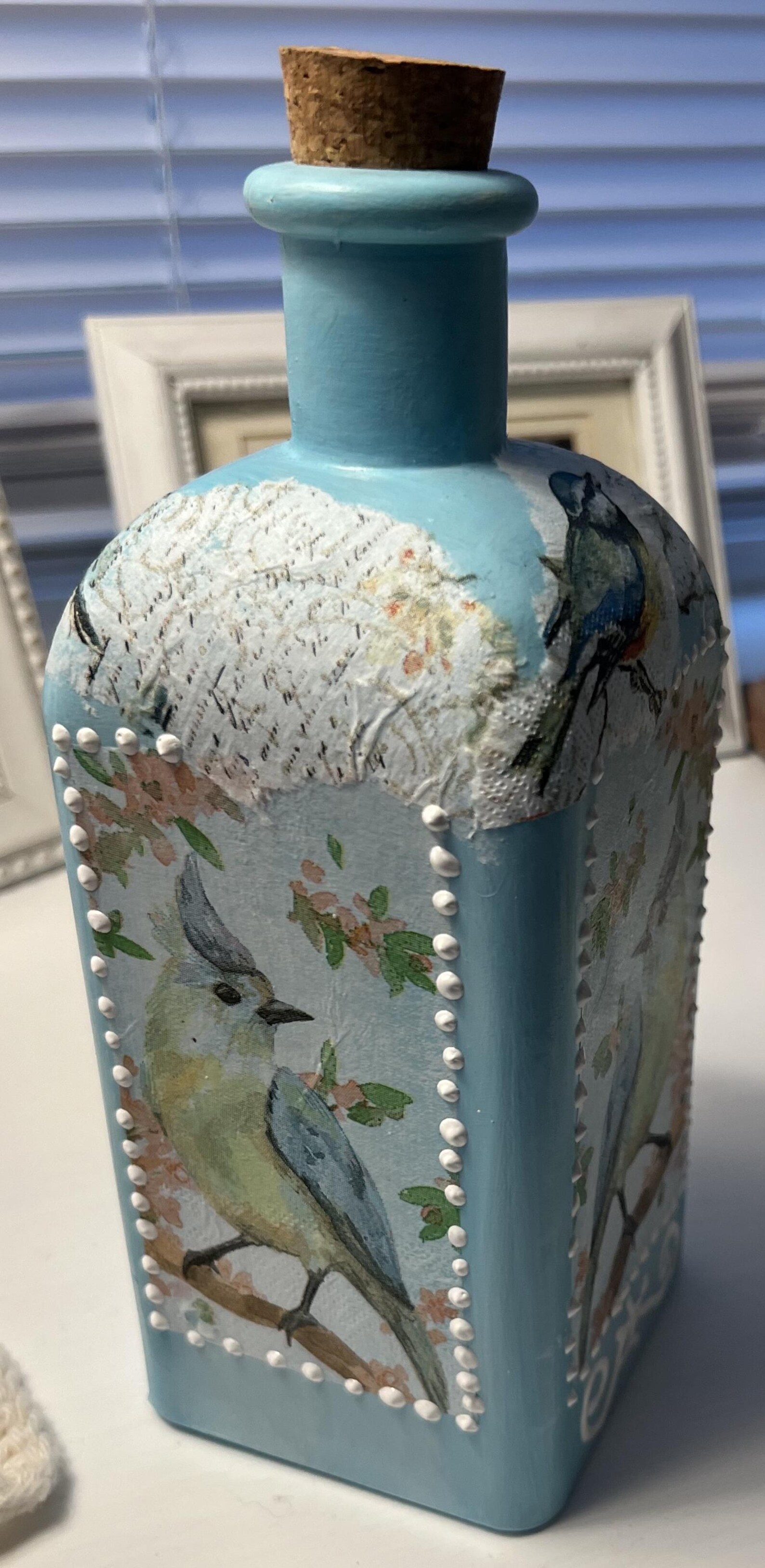 Shabby Chic Blue Bird Decoupaged Glass Bottle - Etsy