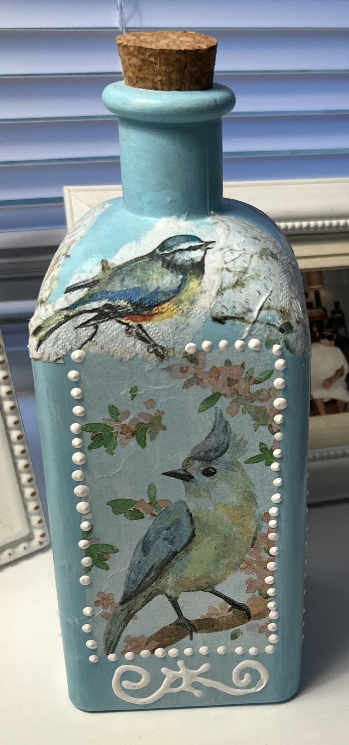 Shabby Chic Blue Bird Decoupaged Glass Bottle - Etsy