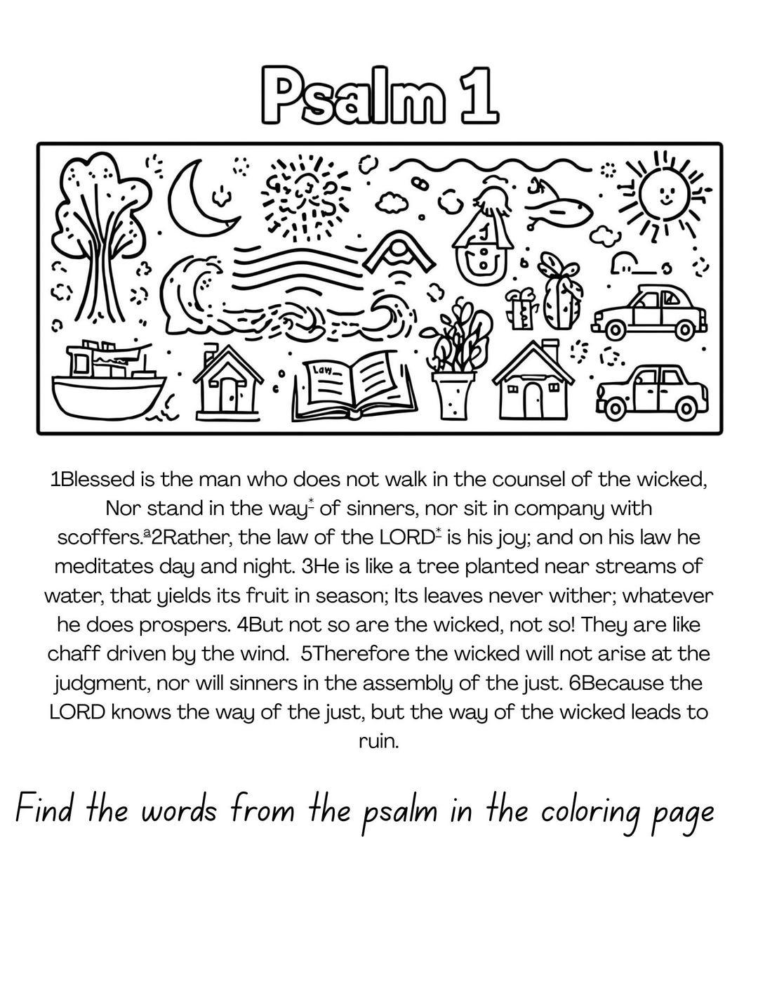 Psalm 1 Coloring for Kids/ Seek and Find / Learning - Etsy