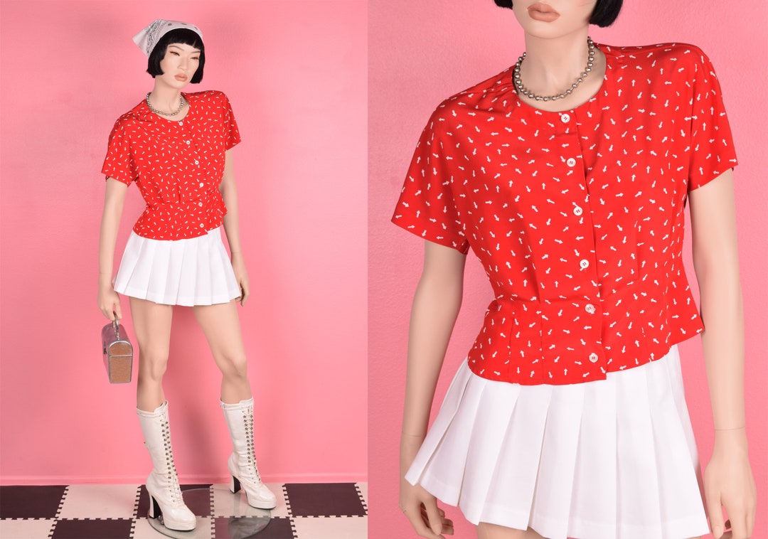 80s Arrow Print Top/ Petite Small/ 1980s/ Button Down - Etsy