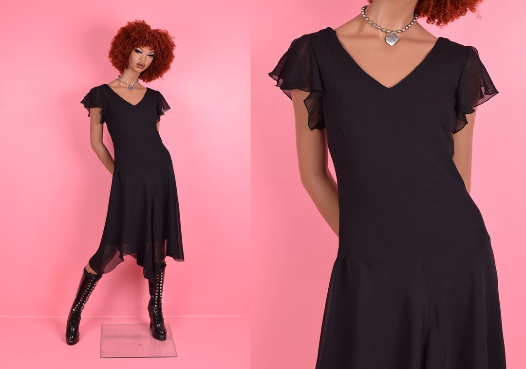 00s Black Scarf Hem Dress/ US 8/ 2000s - Etsy