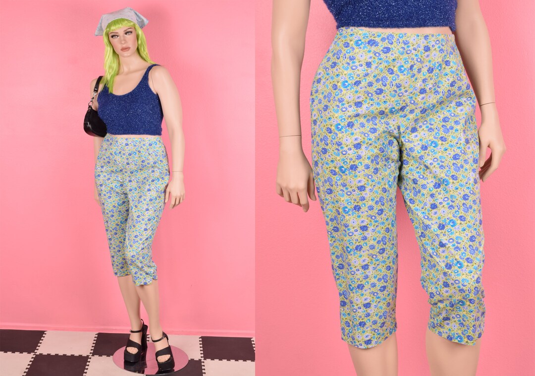 Vintage 90s Floral Print Capris/ Medium-large/ 1990s - Etsy
