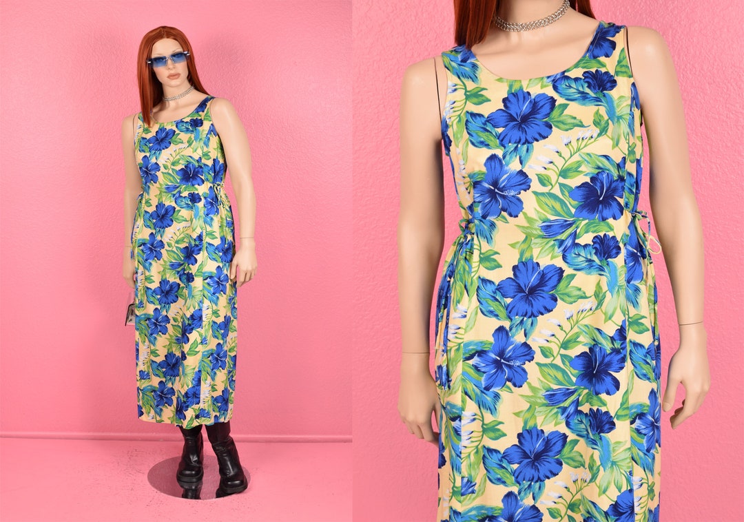 90s 00s Floral Print Maxi Dress/ Large/ 1990s/ 2000s - Etsy