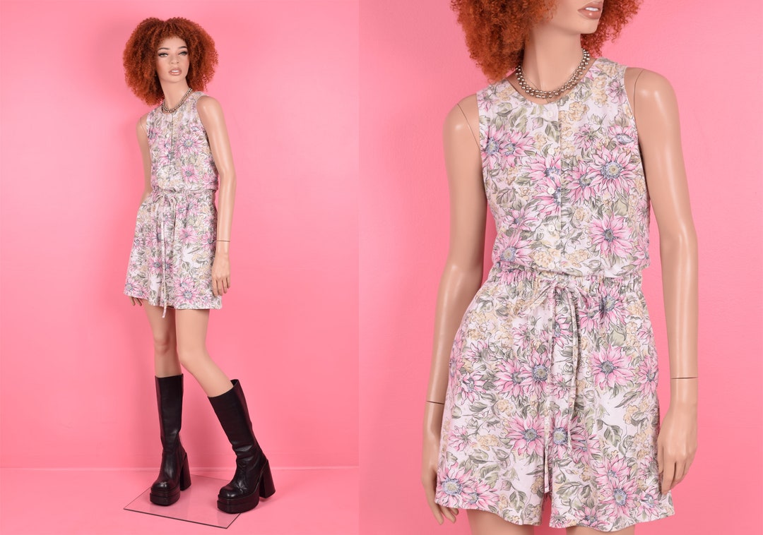 80s Floral Print Knit Romper/ Medium/ 1980s - Etsy