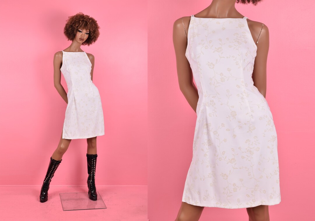 Vestido vintage de los años 90 con estampado floral blanco y beige ...