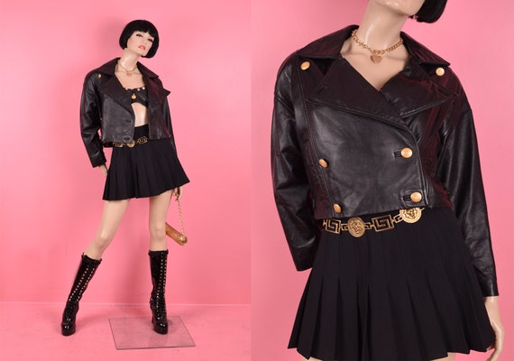 90s black leather jacket - Gem