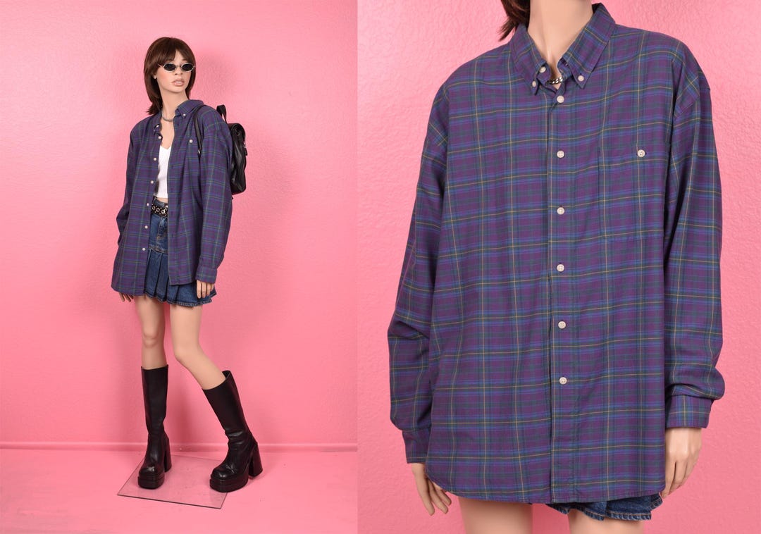 Vintage 80s 90s Plaid Shirt/ Gender-neutral XXL/ 1980s/ 1990s/ Button ...