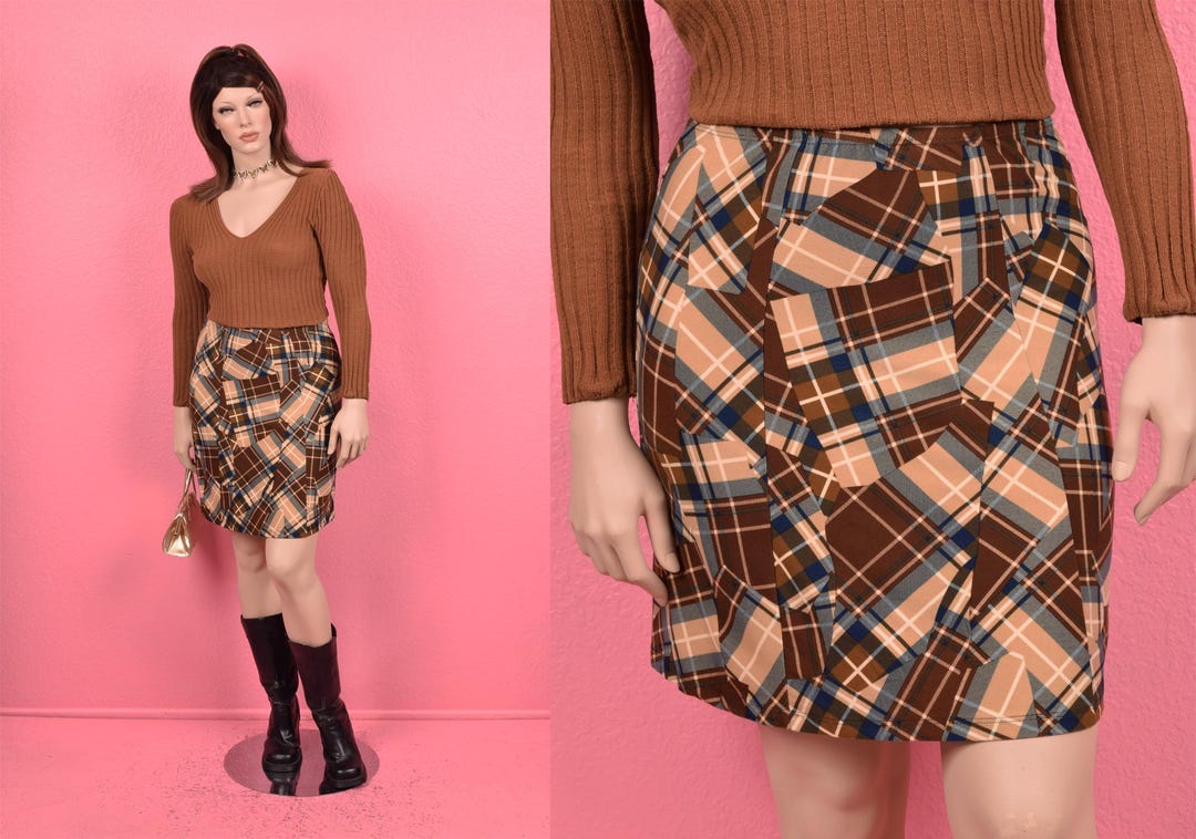 Vintage 00s Plaid Patchwork Pattern Skirt/ Large/ 2000s - Etsy