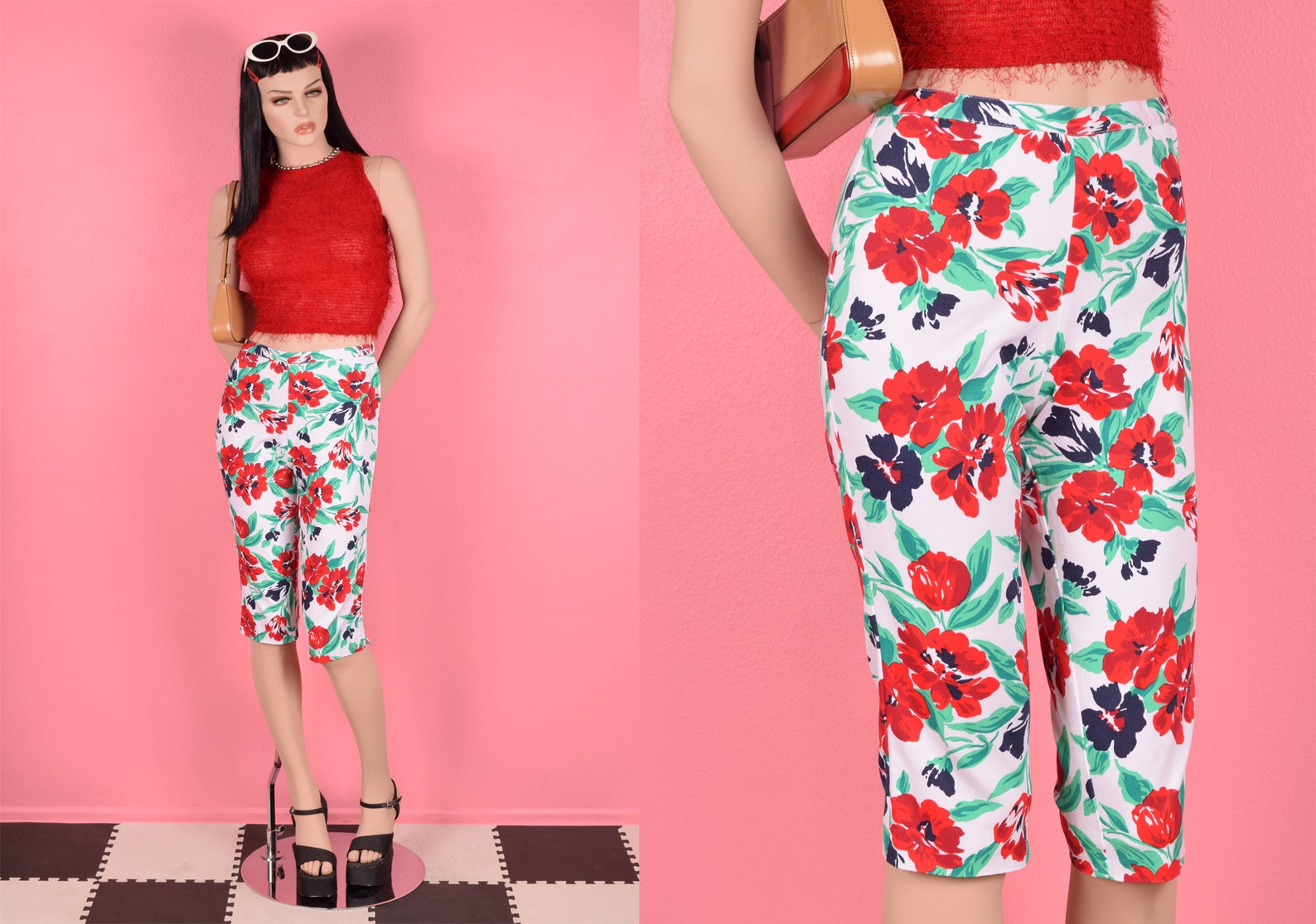 90s Floral Print Capris/ Small/ 1990s | Etsy