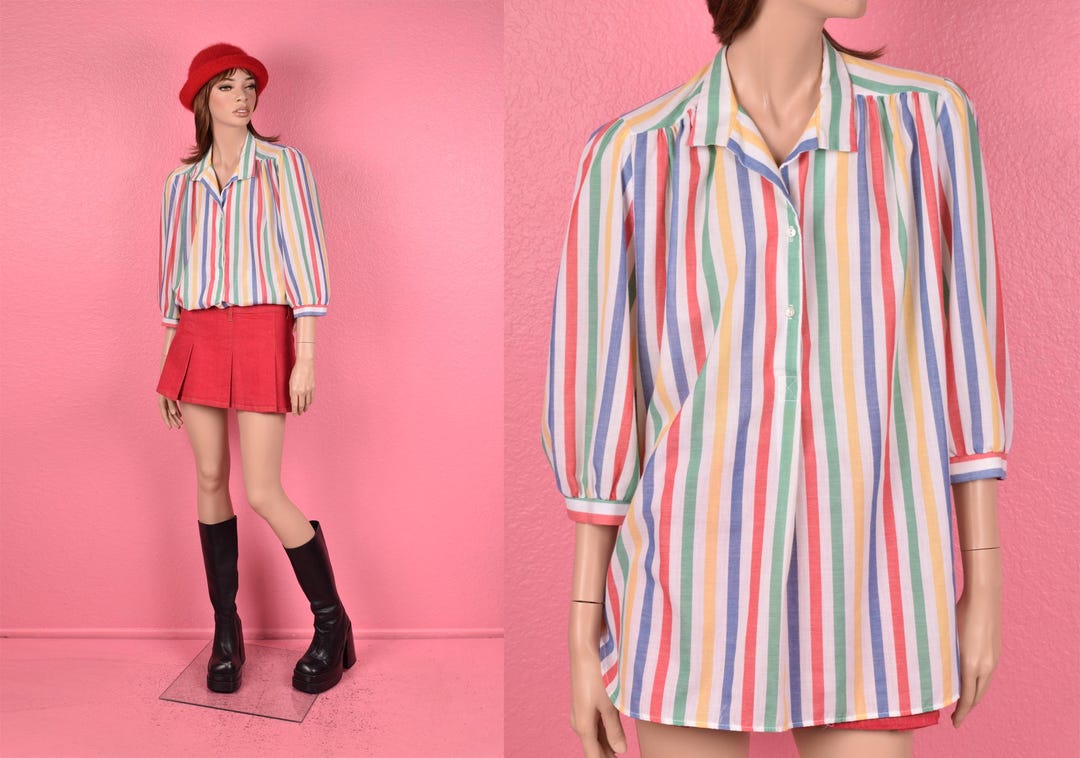 Vintage 80s Primary Color Striped Top/ US 16/ 1980s - Etsy Australia