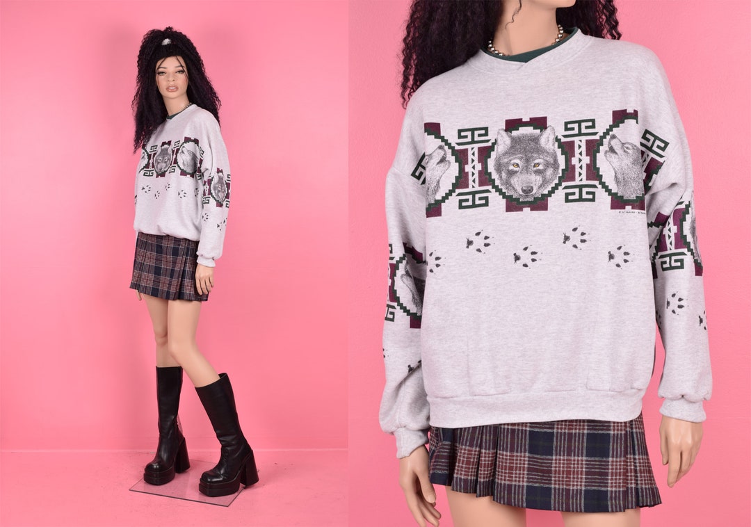 Vintage 90s Wolf Heathered Sweatshirt/ Large/ 1990s - Etsy