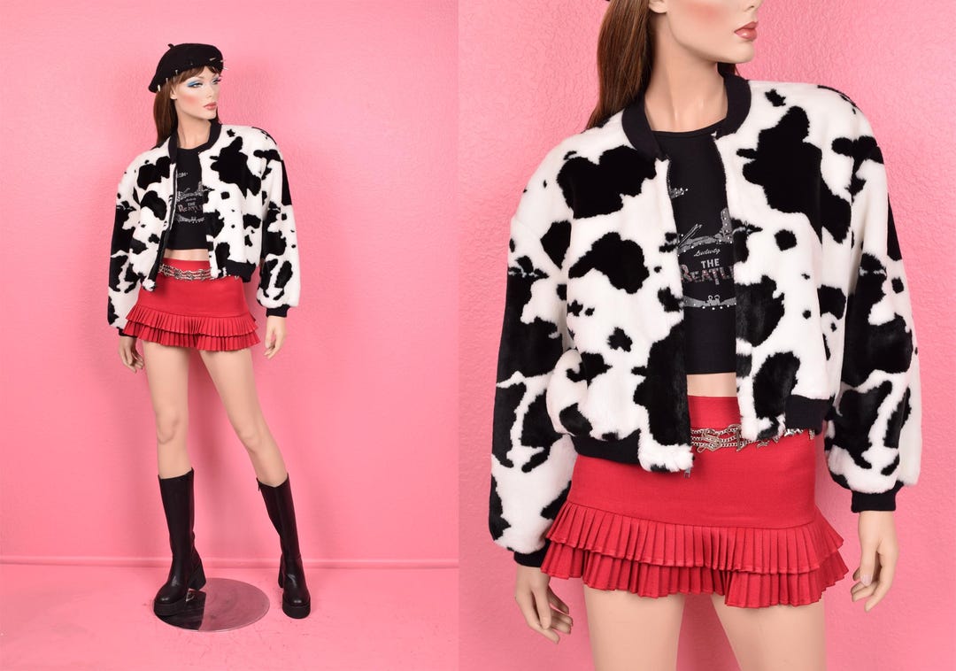 Vintage 90s Cow Print Faux Fur Bomber Jacket/ Medium/ 1990s - Etsy ...