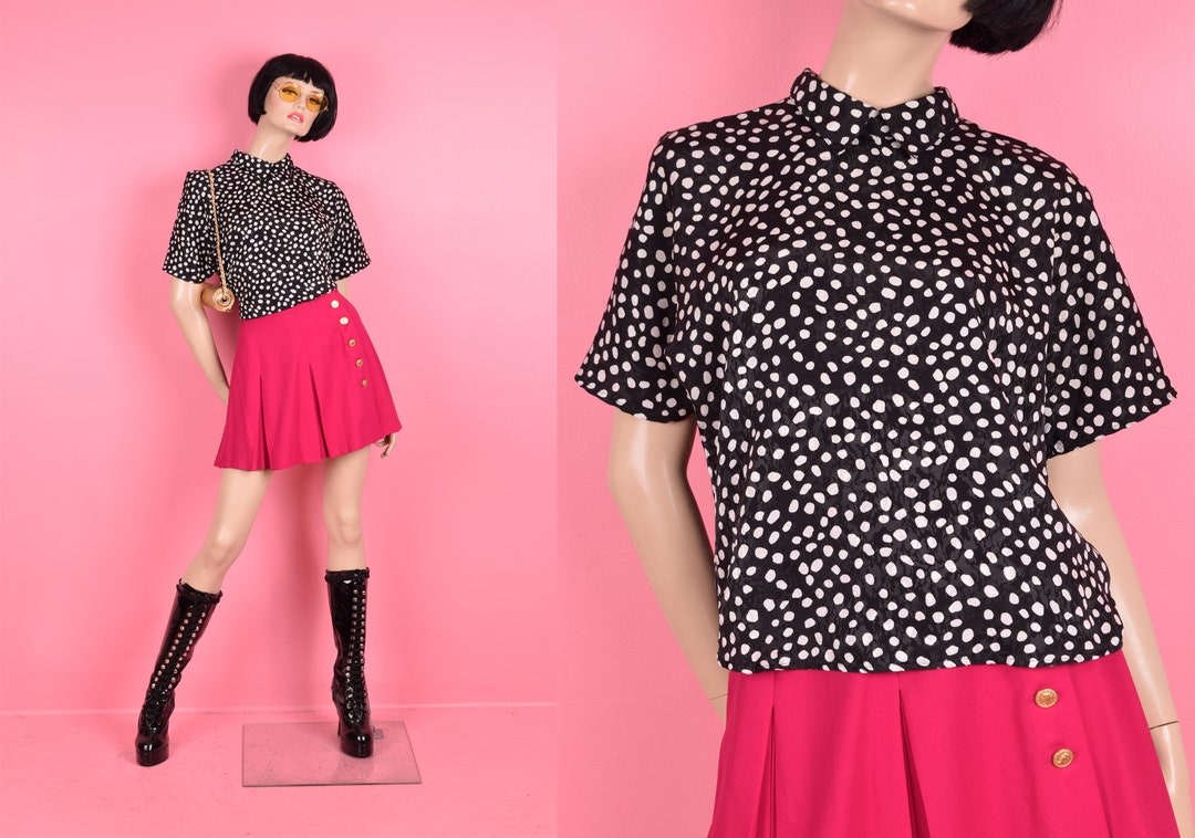 Vintage 80s Polka Dot Collared Top/ Medium/ 1980s - Etsy