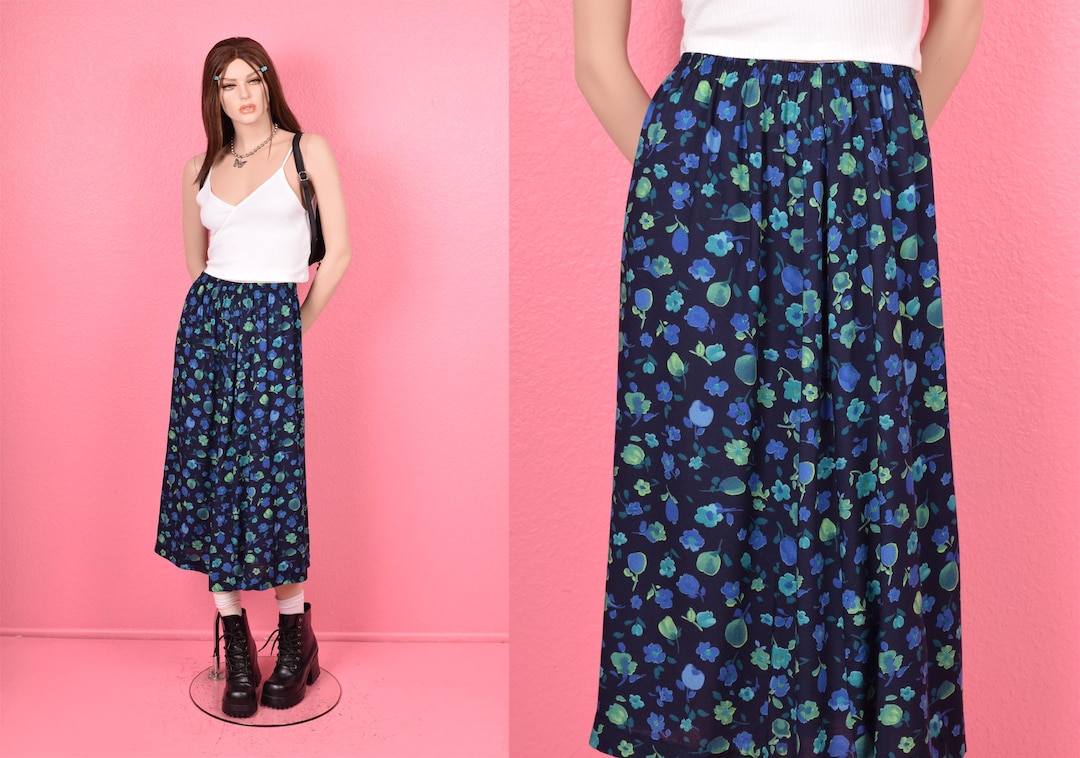 Vintage 90s Floral Print Skirt/ US 10/ 1990s - Etsy