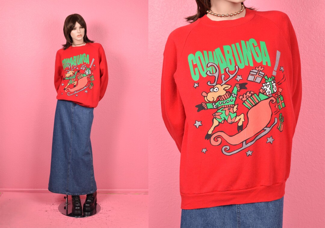 Vintage 80s 90s Reindeer Cowabunga Sweatshirt/ Gender-neutral Large ...
