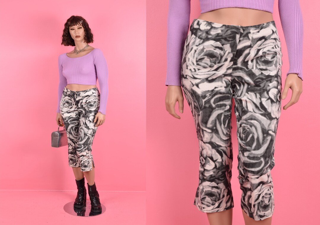 90s Floral Print Capri Pants/ US 9/ 1990s - Etsy