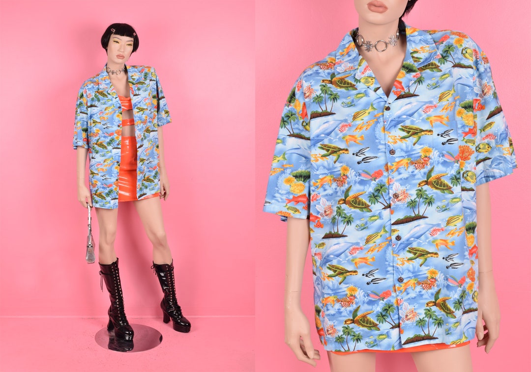 90s Ocean Life Print Shirt/ Gender-neutral XL/ 1990s/ Short Sleeve ...