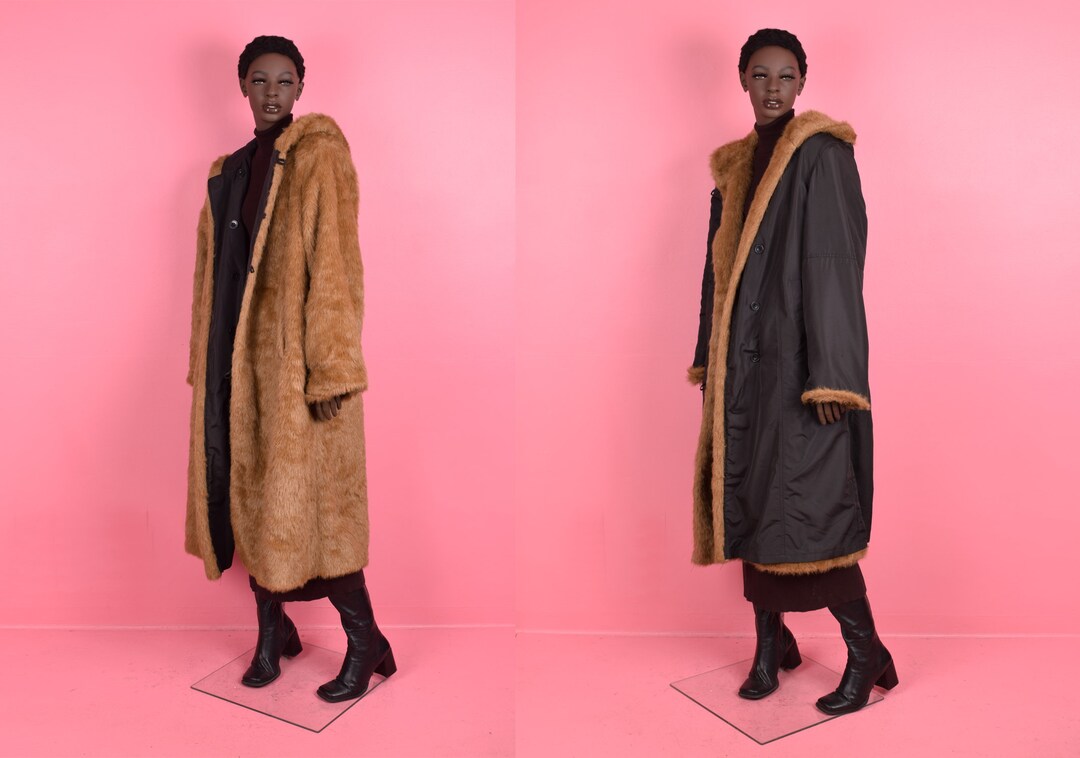 Vintage 00s Reversible Faux Fur Hooded Coat/ Medium/ 2000s/ Jacket - Etsy