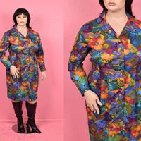 Vintage STARINA Pastel Pink & Black Rose Floral Print Maxi Godet Dress ...