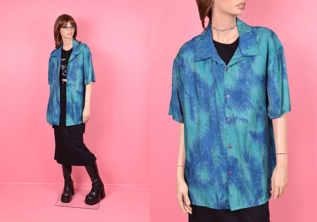 Vintage 90s Tie Dye Pattern Shiny Sheen Shirt/ Gender-neutral XL-XXL ...