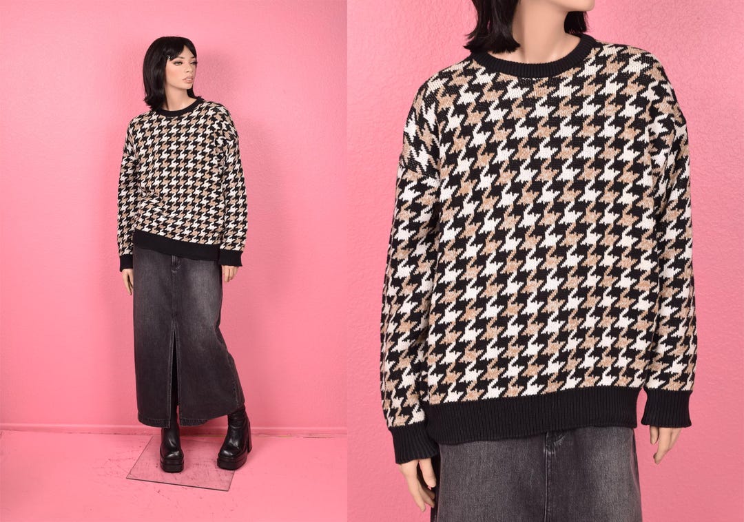 Vintage 90s Houndstooth Pattern Sweater/ Gender-neutral Large/ 1990s - Etsy