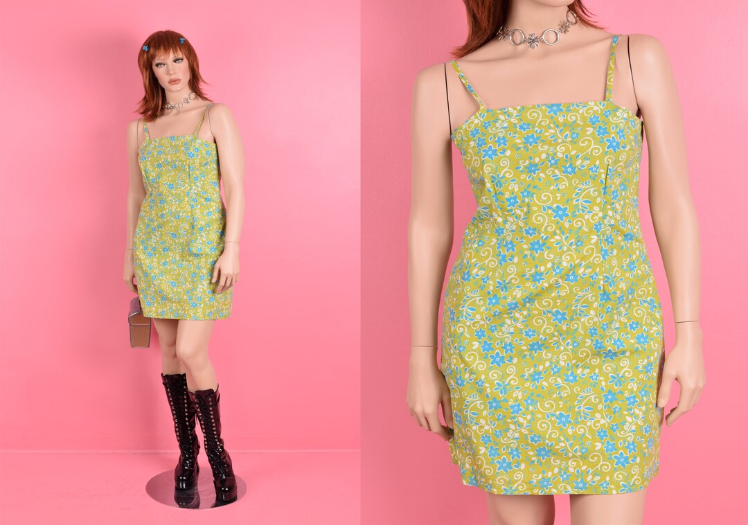 90s Floral Print Dress/ US 11/ 1990s/ Tank/ Sleeveless - Etsy