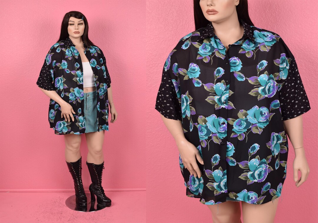 90s Deadstock Floral Print Shirt/ US 20-22/ 1990s/ Button Down - Etsy