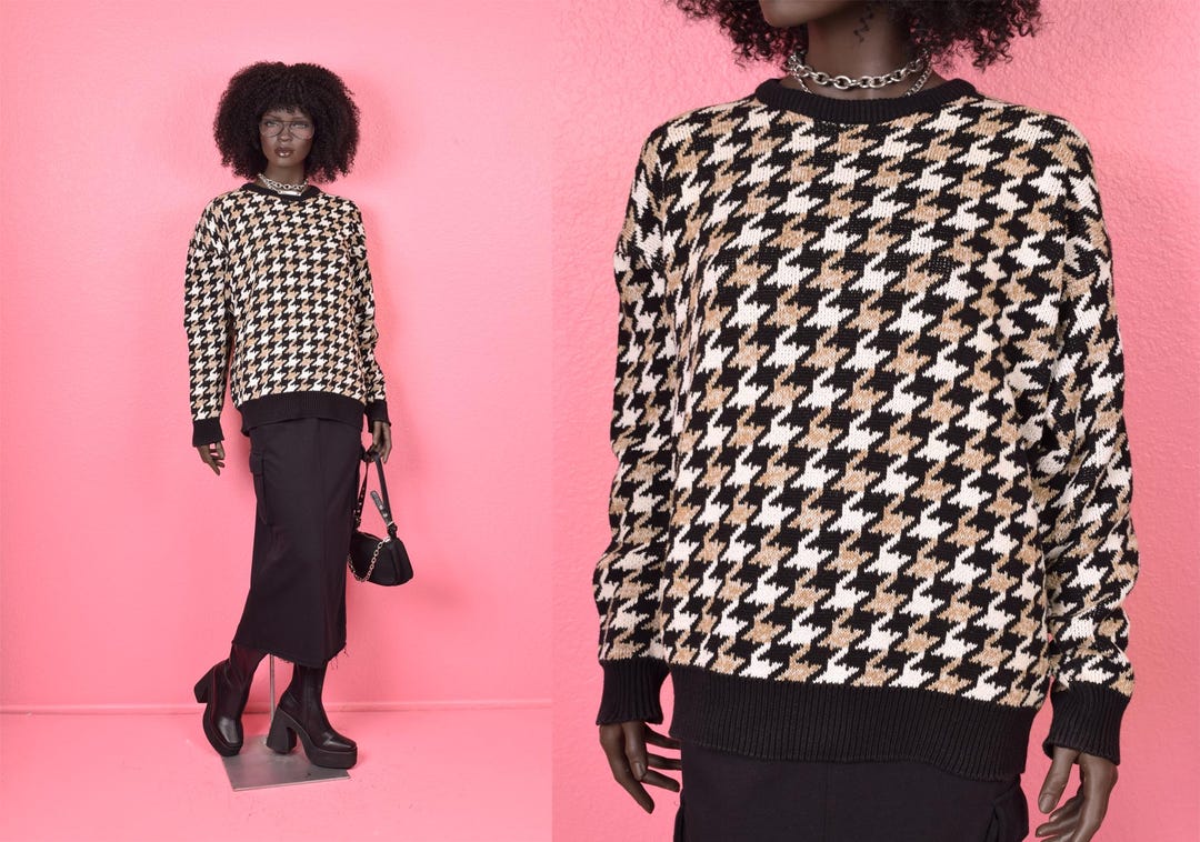 90s Houndstooth Pattern Sweater/ Gender-neutral Large/ 1990s - Etsy