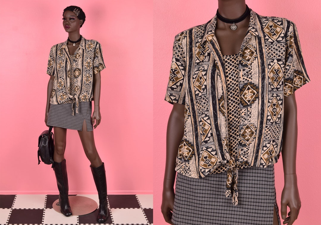 90s Multi Pattern Layered Top/ US 8/ 1990s/ Short Sleeve - Etsy