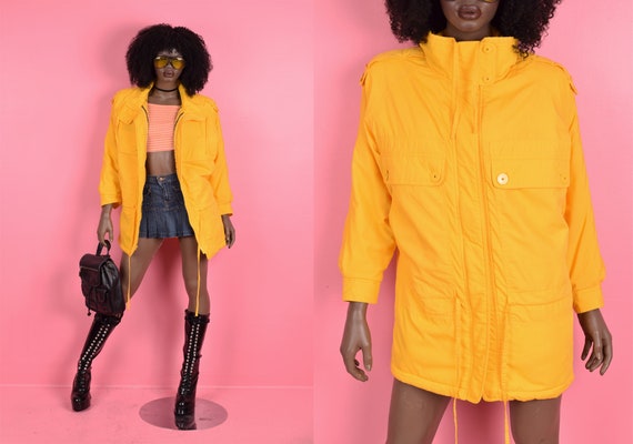 80s Yellow Puffy Coat/ Small/ 1980s/ Jacket - Gem