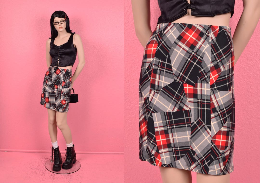 Vintage 00s Plaid Patchwork Pattern Skirt/ Small, Medium/ 2000s - Etsy