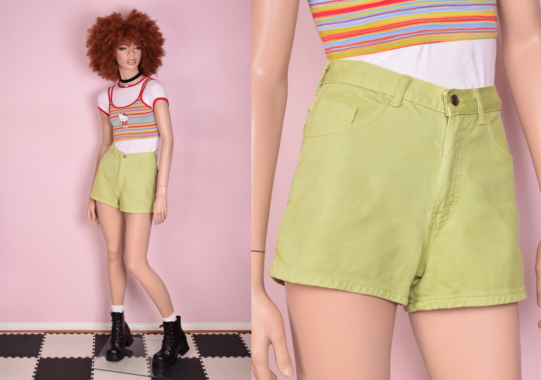 90s Light Green Denim High Waisted Shorts/ US 4/ 1990s - Etsy