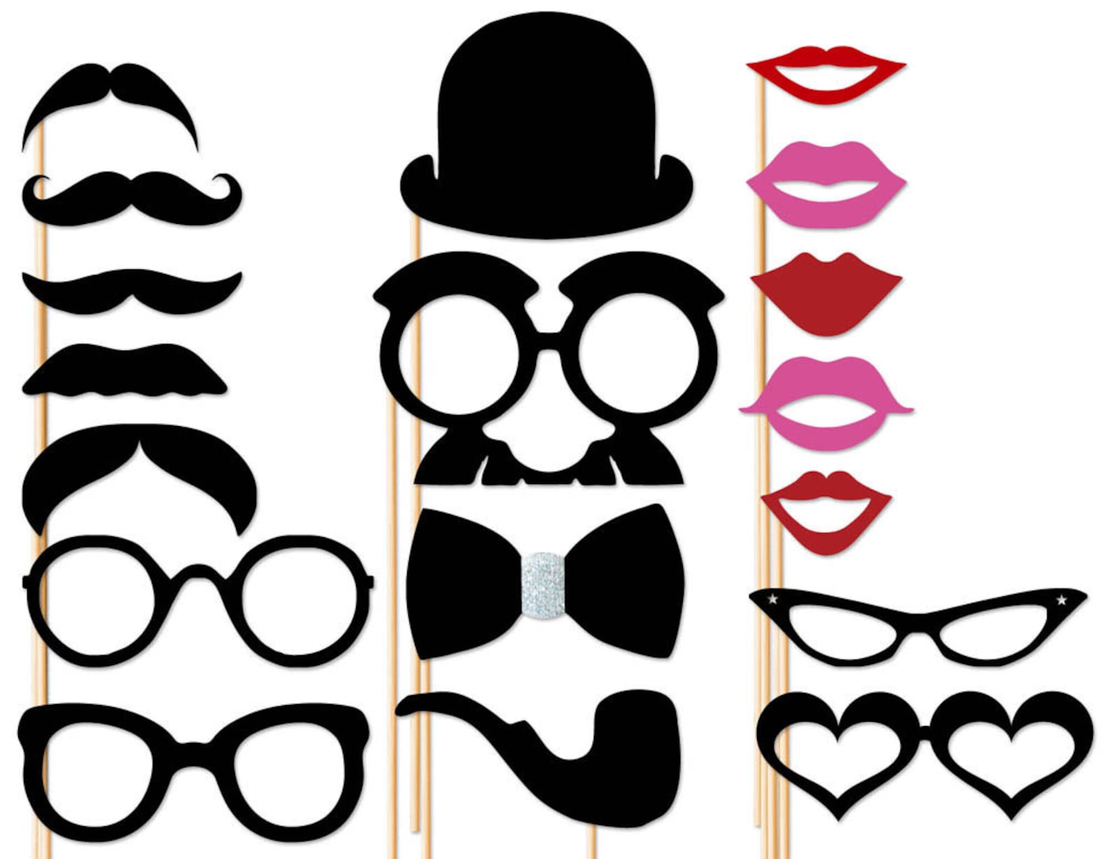 Photo Booth Props on a Stick 18 Piece Set Weddings Photobooth Party ...