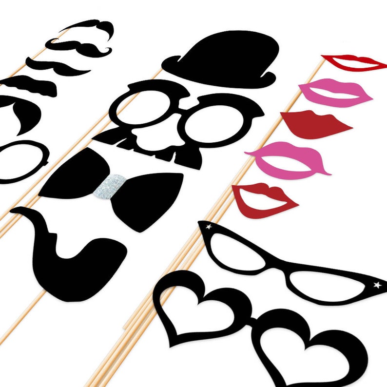 Photo Booth Props on a Stick 18 Piece Set Weddings - Etsy