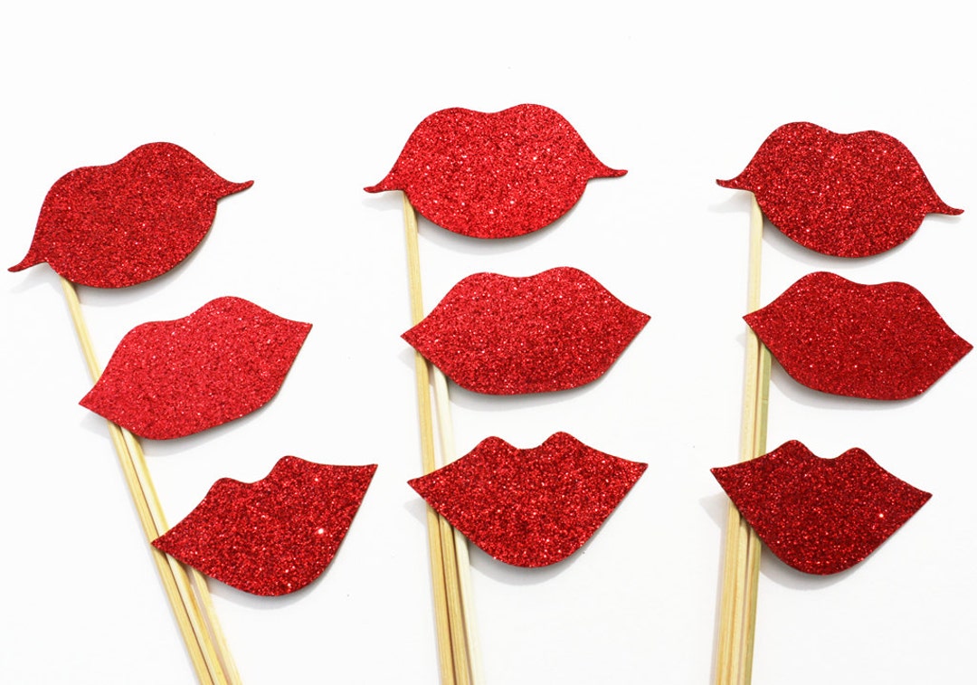 GLITTER Lips Photo Booth Props 9 Piece Set - Wedding Photobooth Props ...