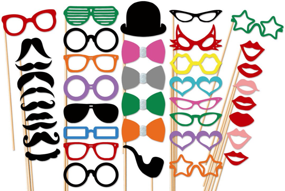 Photo Booth Props - 40 Piece on a Stick Photo Props Set - Photobooth ...