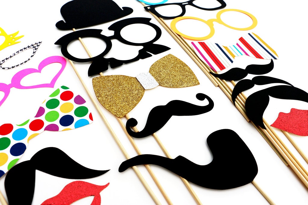 Photo Booth Props - 20 Piece Photobooth Party Set With GLITTER ...