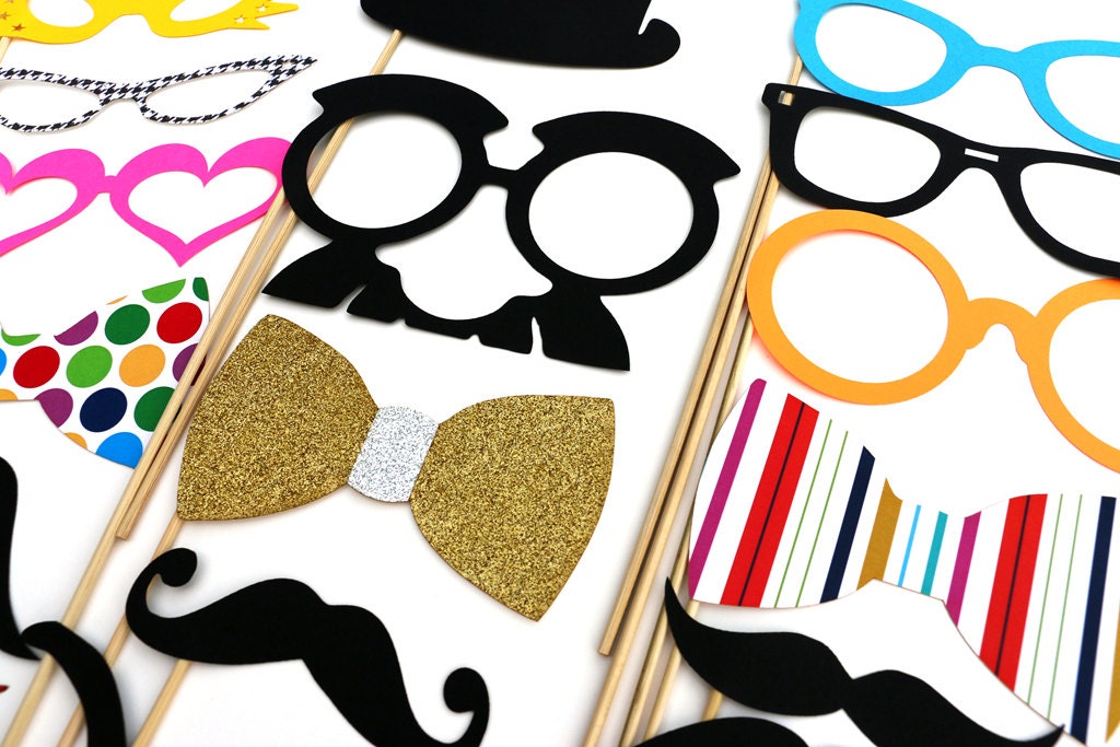 Photo Booth Props - 20 Piece Photobooth Party Set With GLITTER ...