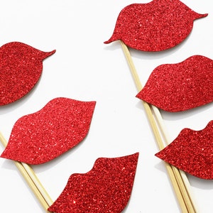 GLITTER Lips Photo Booth Props 9 Piece Set - Wedding Photobooth Props ...