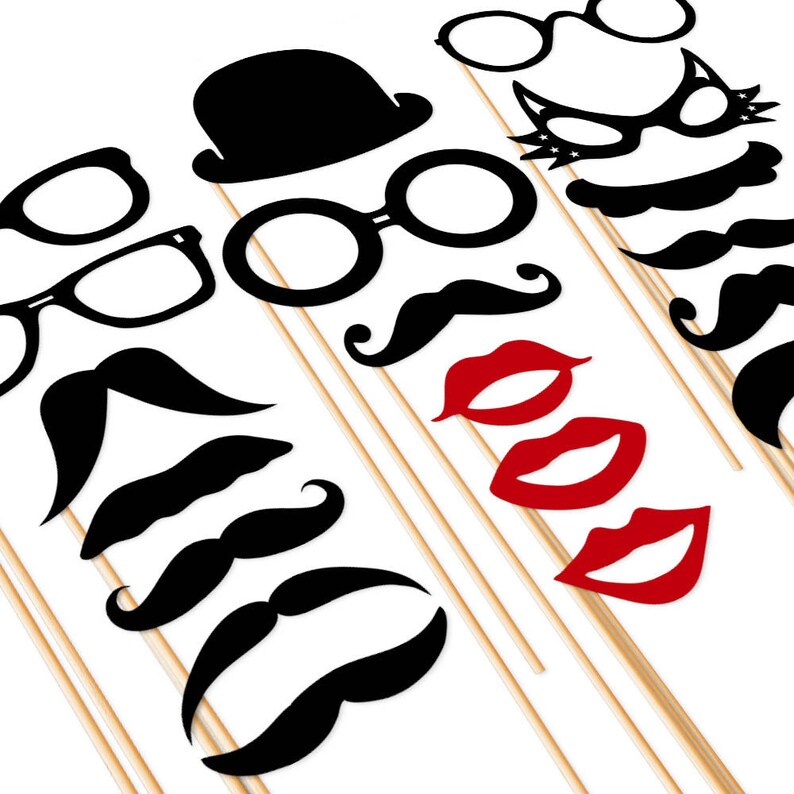 Great Photo Booth Props 20 Piece Set Mustache Glasses Lip Hat Wedding ...