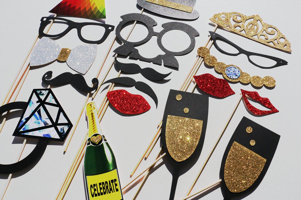 Photobooth Props Photo Booth Props 18 Piece GLITTER Set - Etsy Australia