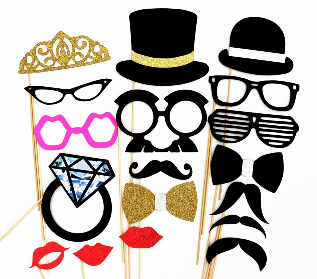 Wedding Photobooth Props - 18 Piece GLITTER Photo Props Set - Holidays ...