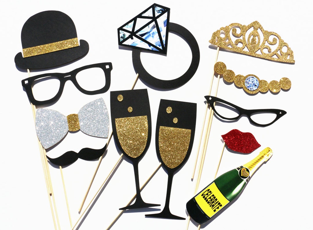 Wedding Photo Booth Props 12 Piece Wedding Party Favor GLITTER Set ...