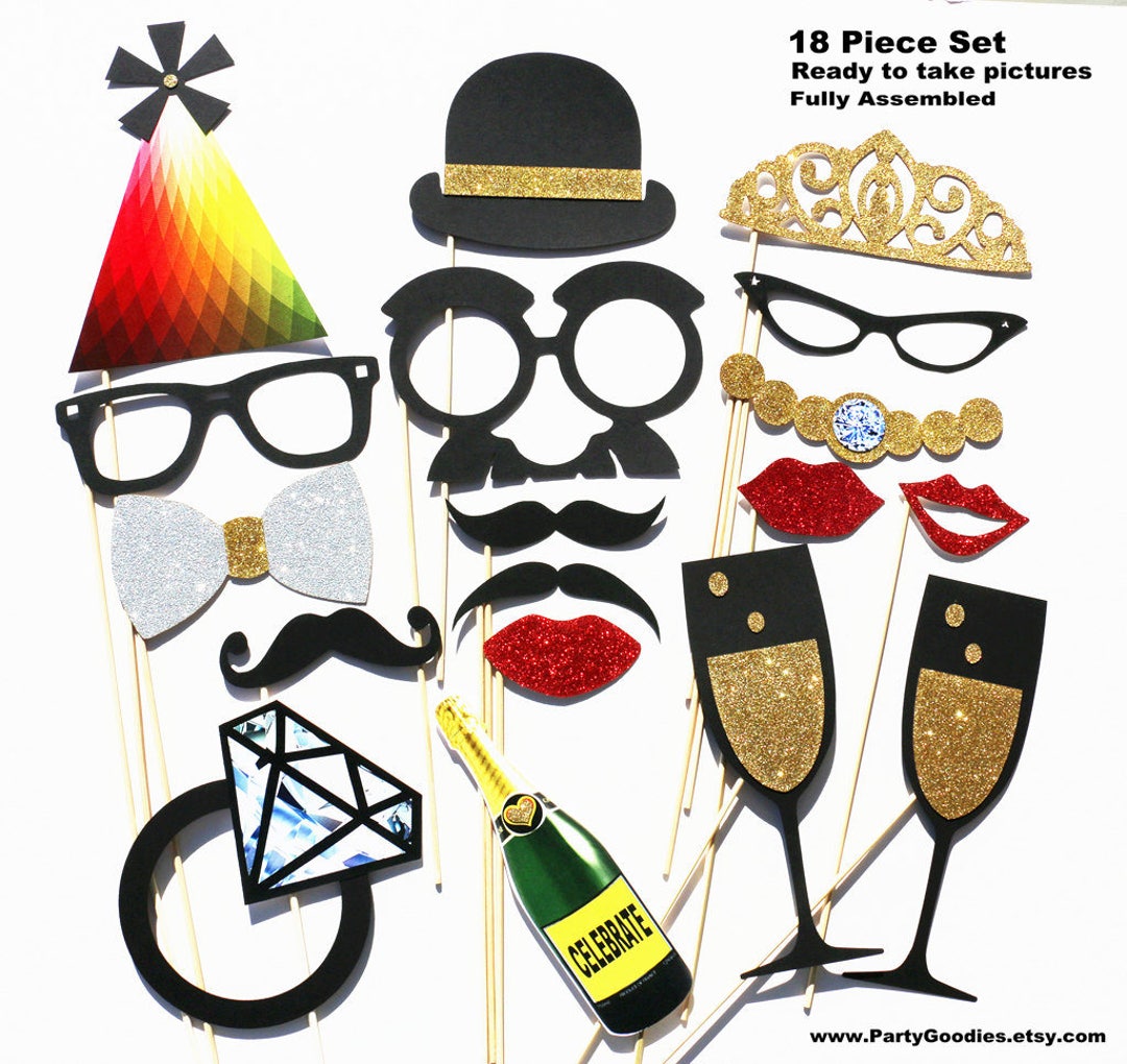 Photobooth Props - Photo Booth Props 18 Piece GLITTER Set - Wedding ...