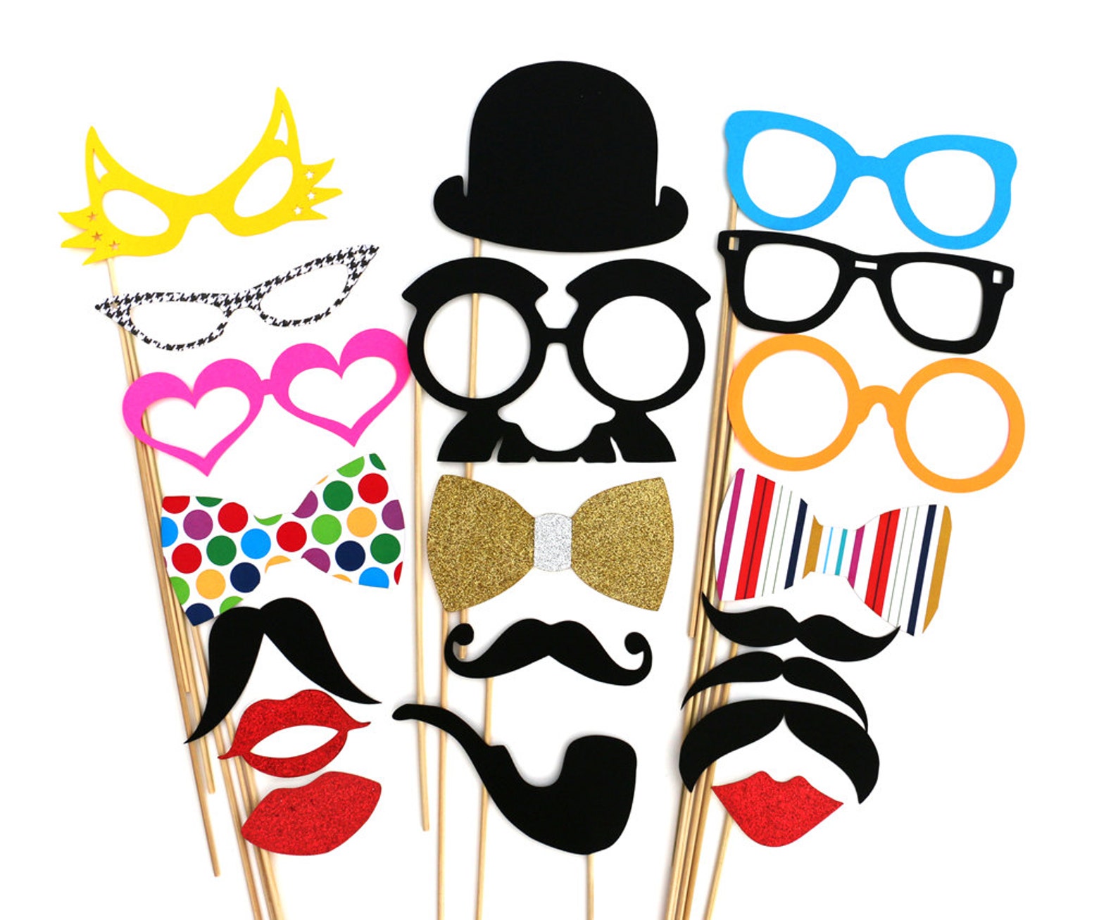 Photo Booth Props 20 Piece Photobooth Party Set With GLITTER | Etsy