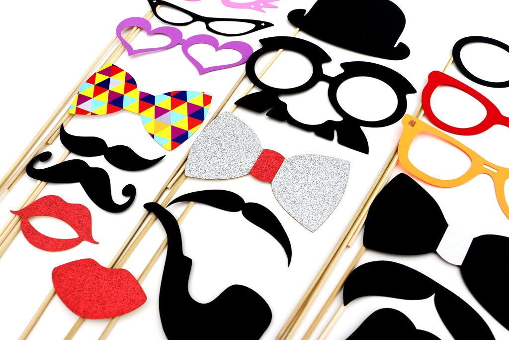 Wedding Photo Booth Party Props 20 Piece Set With GLITTER | Etsy