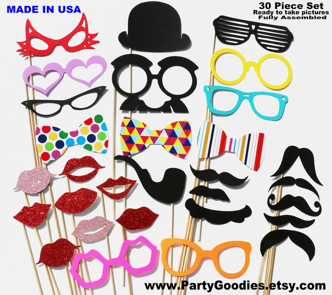 Photo Booth Props - 30 Piece Party Photo Props Party GLITTER Set ...