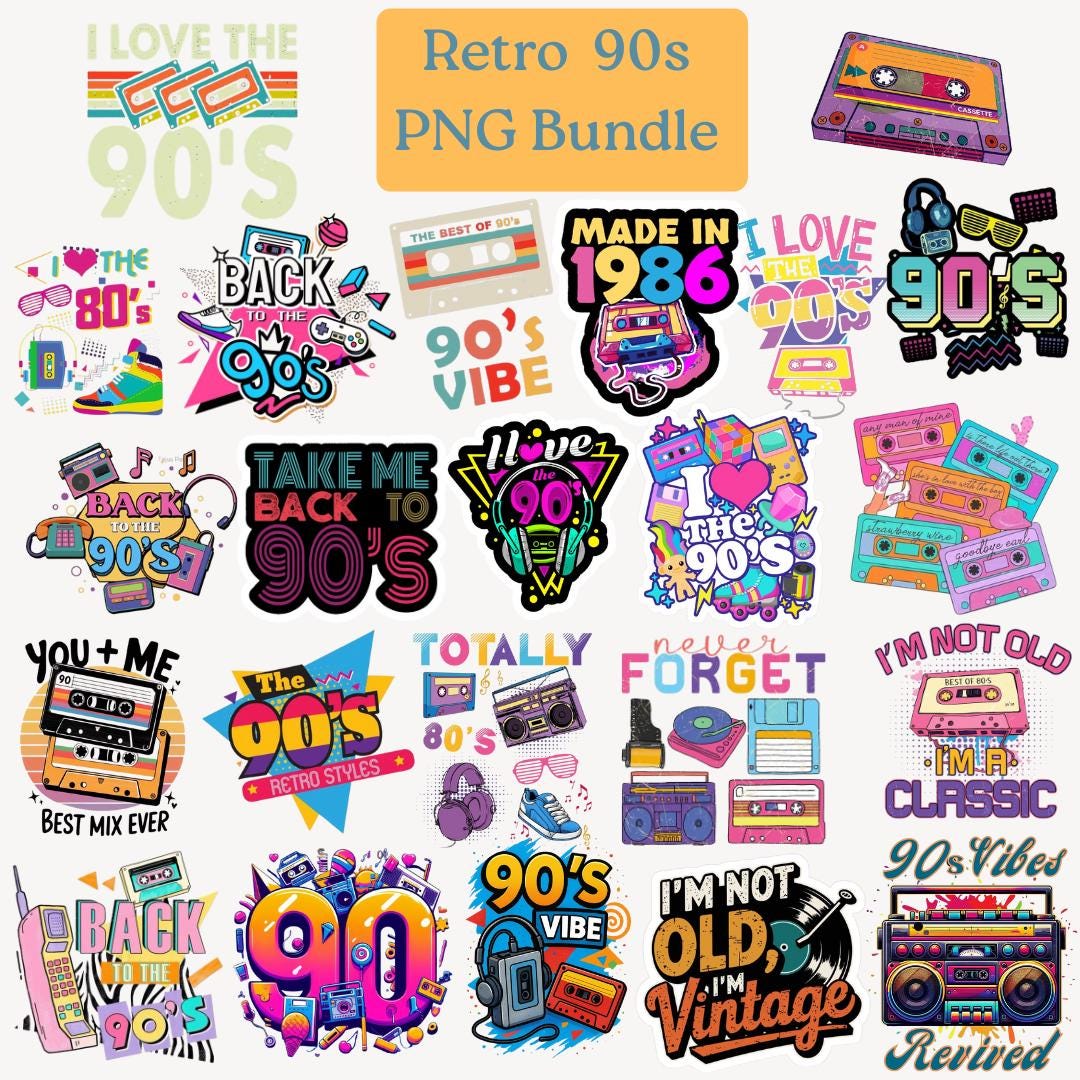 Retro 90s Clipart Bundle, Nostalgic PNG Graphics (digital Download) - Etsy