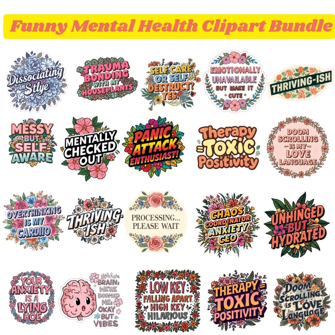 Funny Mental Health Clipart Bundle, Sarcastic Quote PNG Graphics ...
