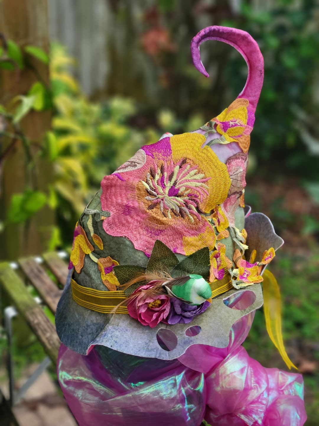 Watercolor Magical Bird and Flower Enchanted Witch Hat - Etsy